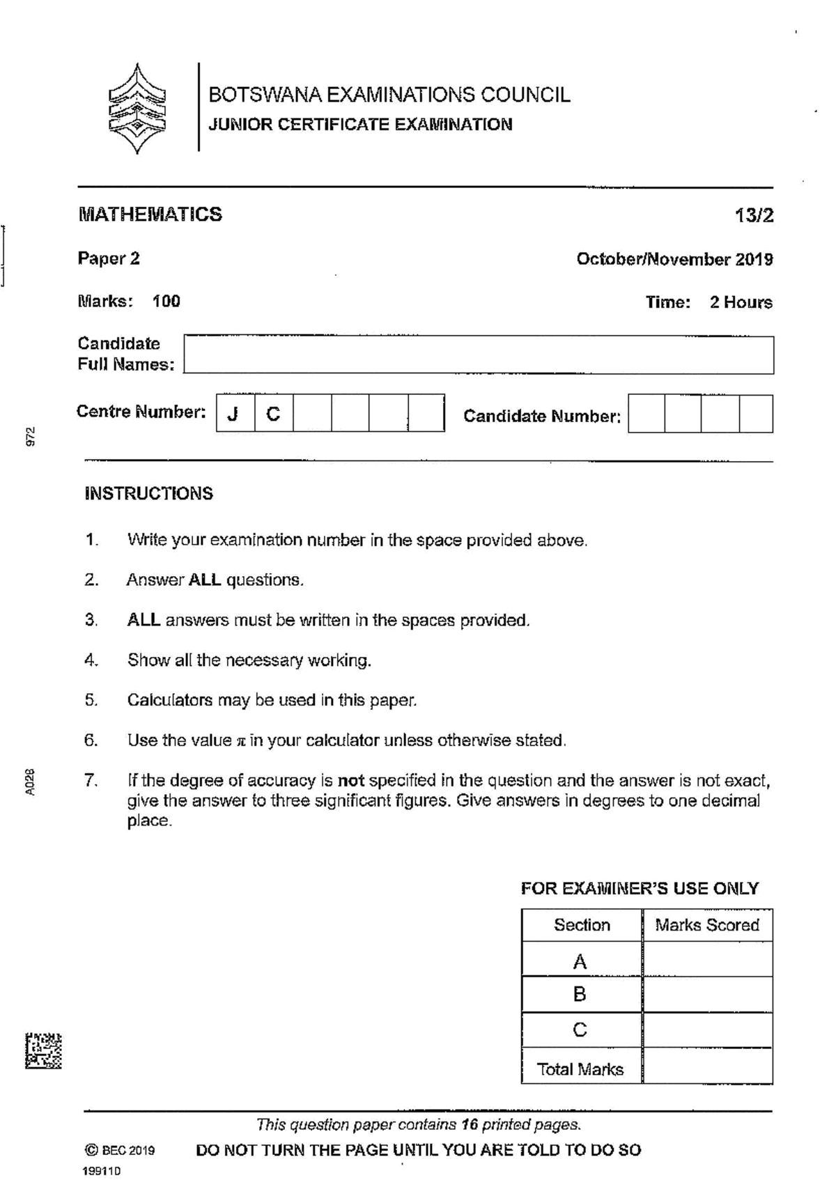 JC PP2 2019 - Junior Certificate Mathematics Exam Paper - Studocu