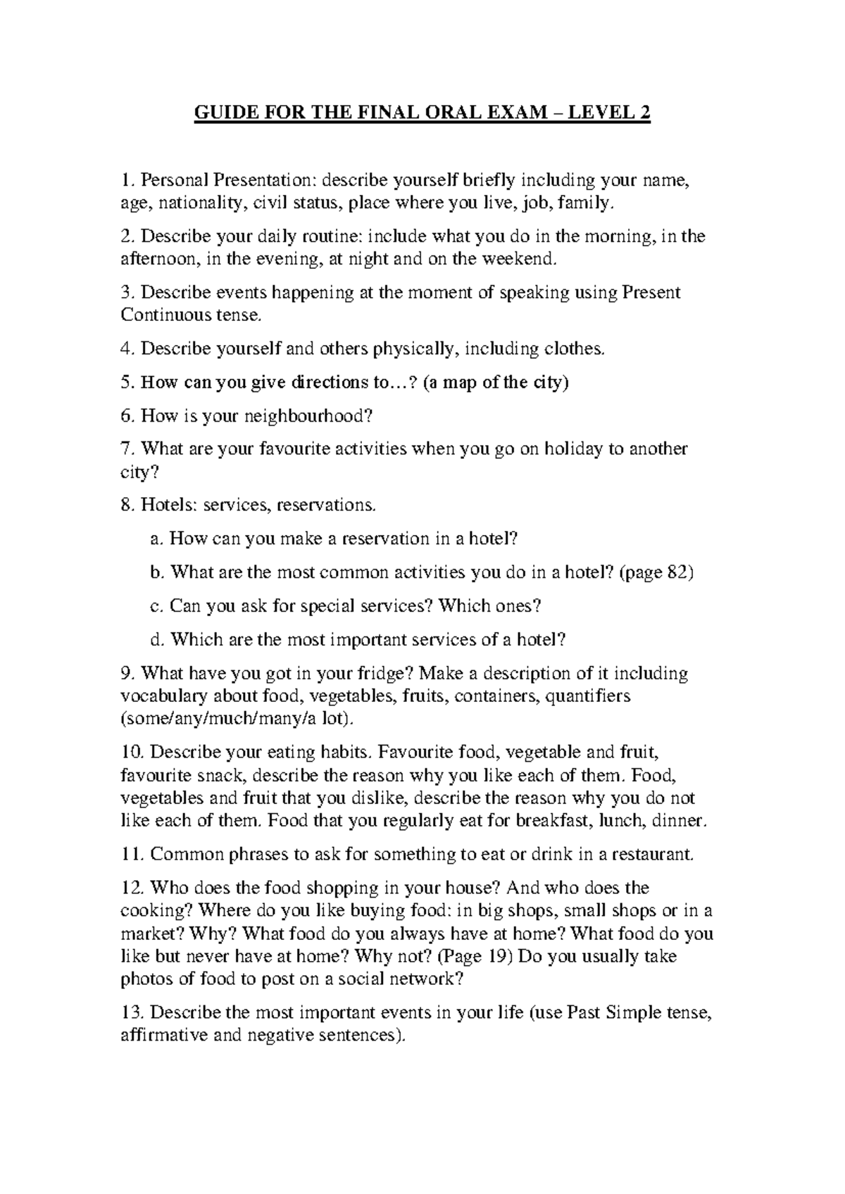 Guide for the Final Oral Exam Level 2: Key Topics and Tips - Studocu
