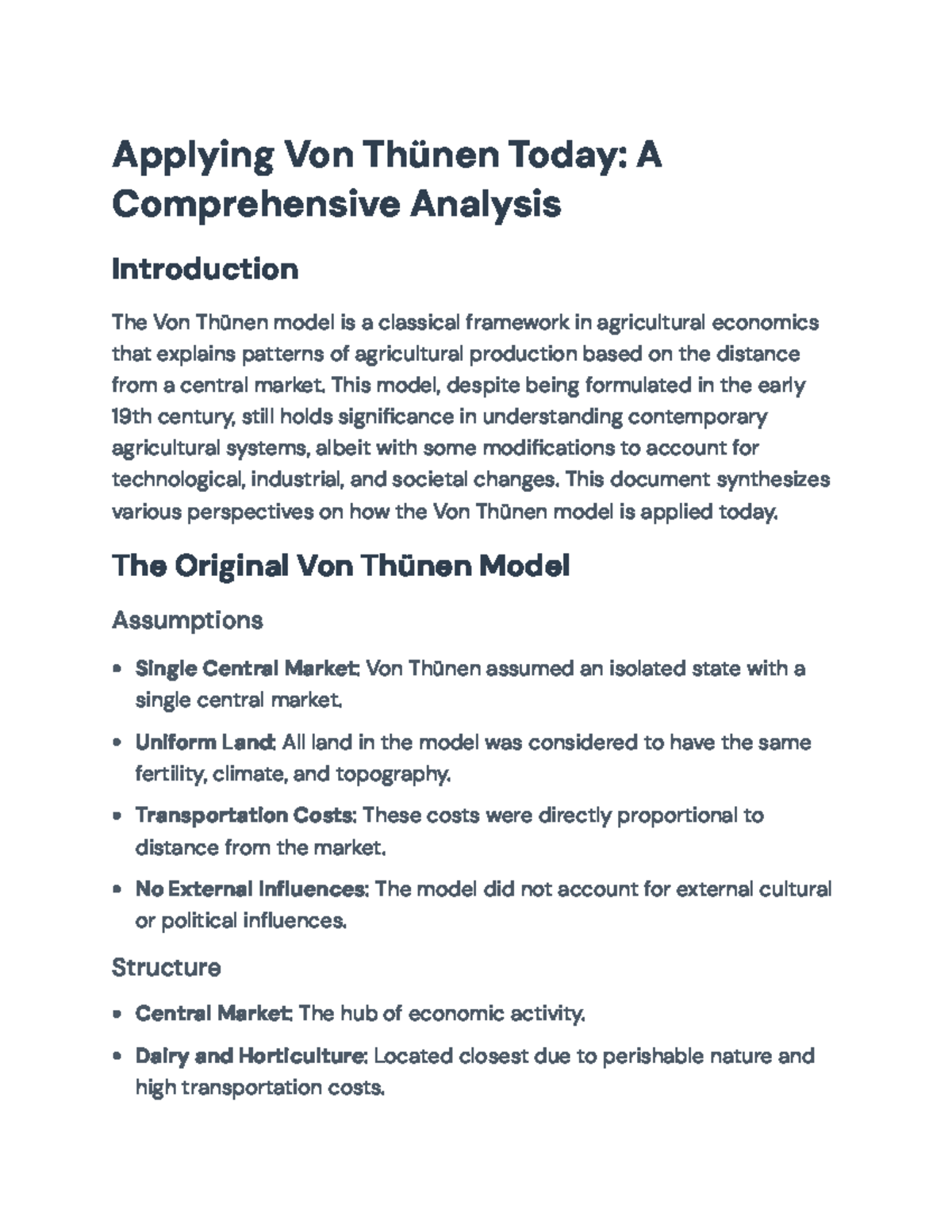 Application of the Von Thünen Model in Modern Agri Economics - Studocu