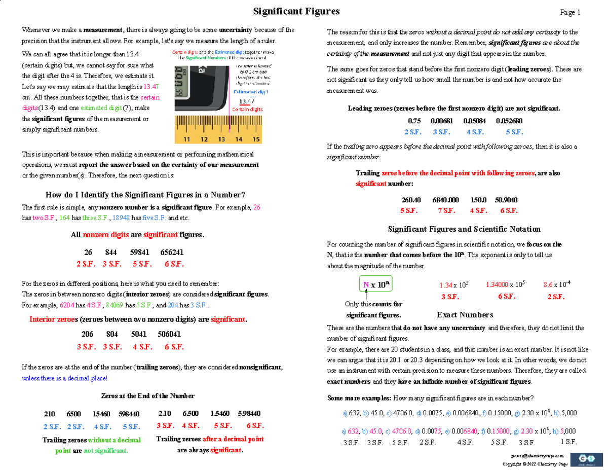General Chemistry Study Guide: Significant Figures, Reactions, and ...