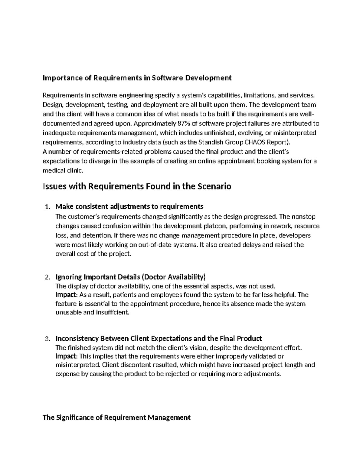 Cs611 Assignment: Importance of Requirements in Software Development ...
