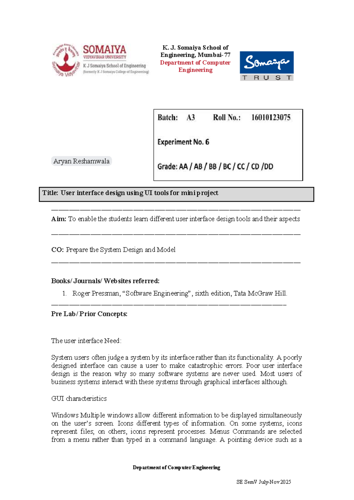User Interface Design Tools for Mini Project - SE SemV 2025 - Studocu