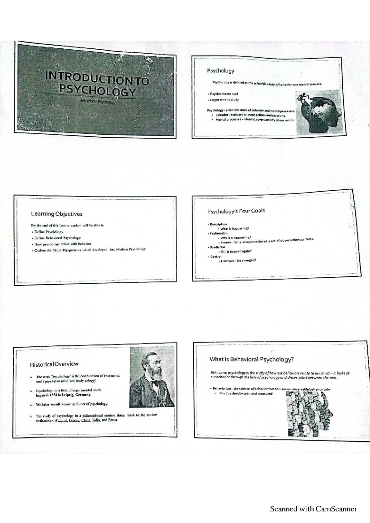 PSY101: Introduction to Behavioral Psychology Lecture Notes - Studocu