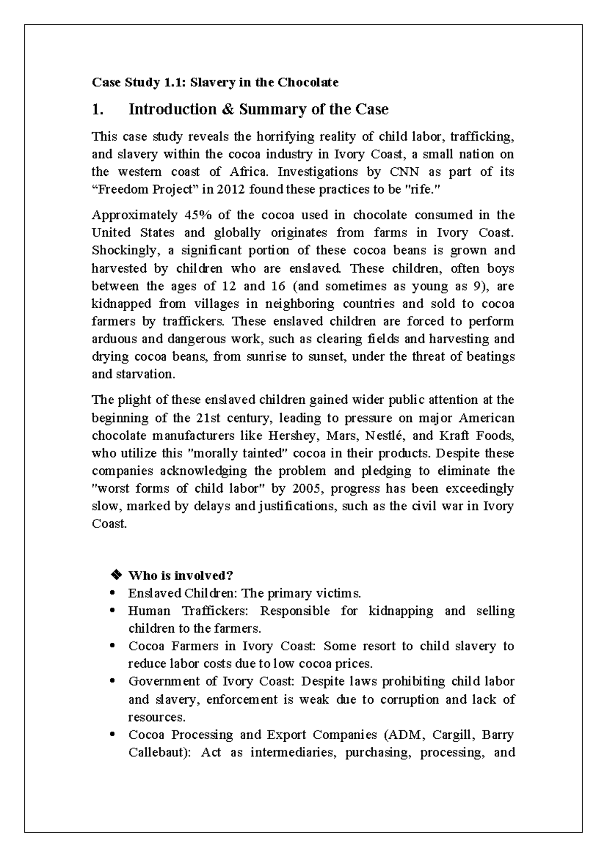 Case Study 1.1: Child Labor and Slavery in the Cocoa Industry - Studocu