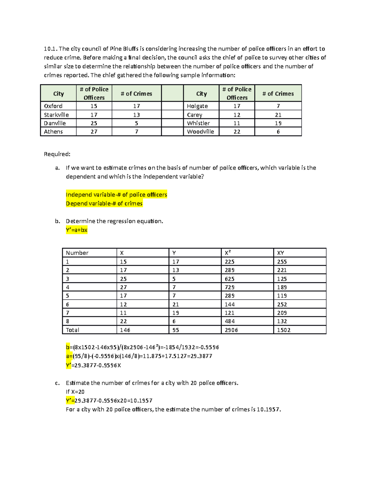 STA1103 Lecture 10 Summary and Regression Analysis Exercises - Studocu
