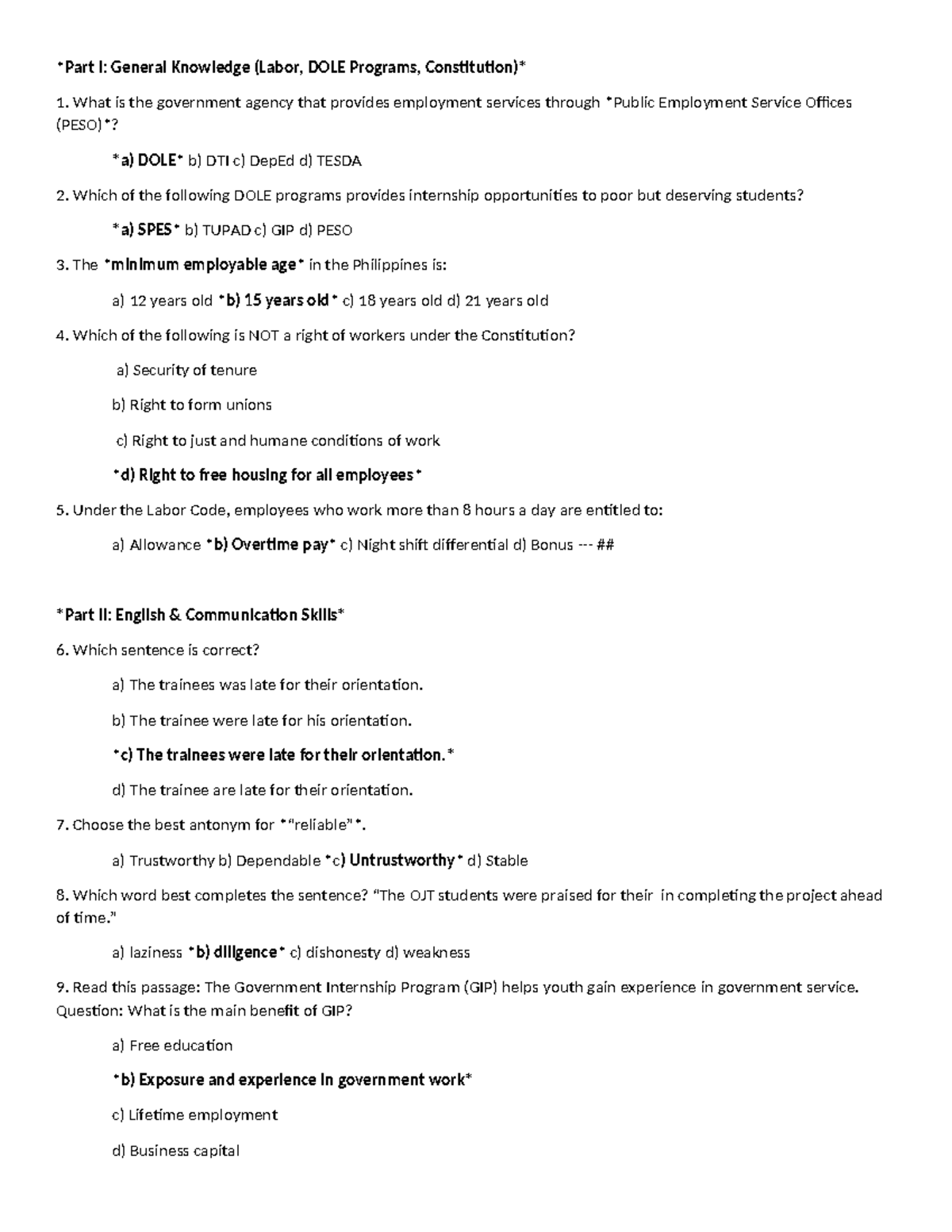 DOLE Programs & General Knowledge Exam Test Bank - Studocu