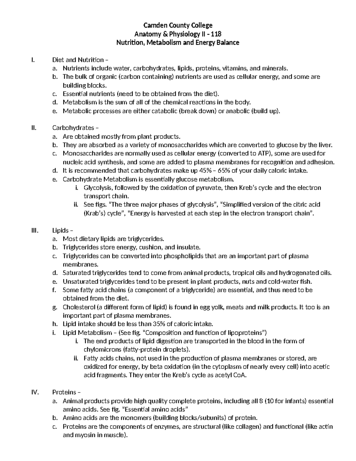 Camden County College Anatomy Physiology II 118 Nutrition Chapter Notes ...
