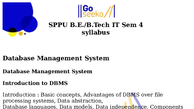 IT Sem 4 syllabus - SPPU B.E./B IT Sem 4 syllabus Database Management ...