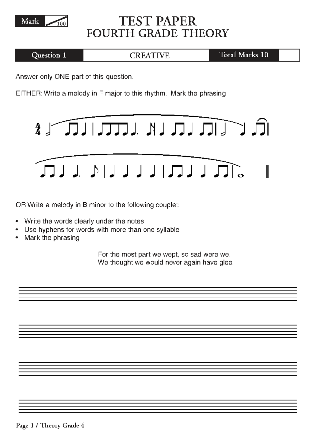 Theory Grade 4 - accckjjm - TEST PAPER FOURTH GRADE THEORY Answer only ...