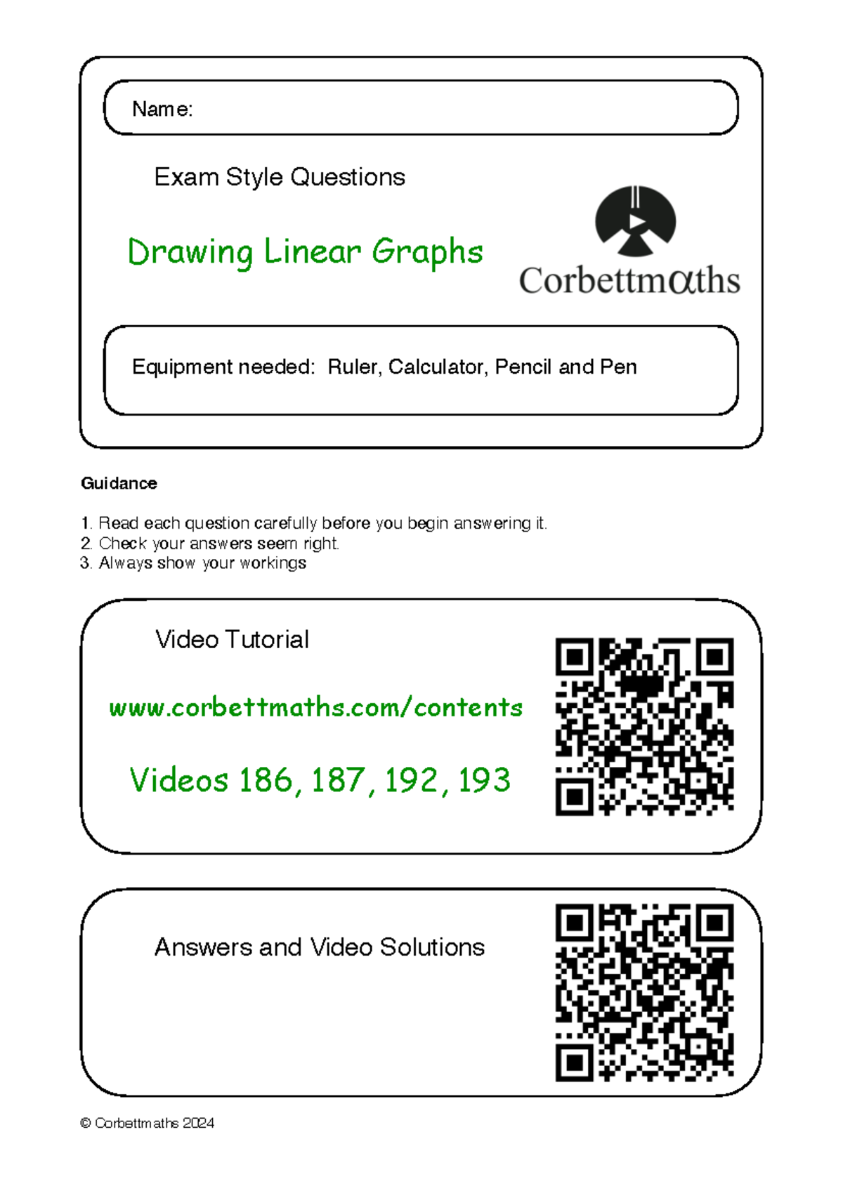 Drawing-Linear-Graphs - Name: Exam Style Questions Equipment needed ...