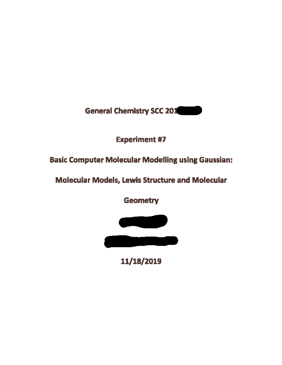 Lab7 - SCC201 - General Chemistry SCC 201 Experiment Basic Computer ...