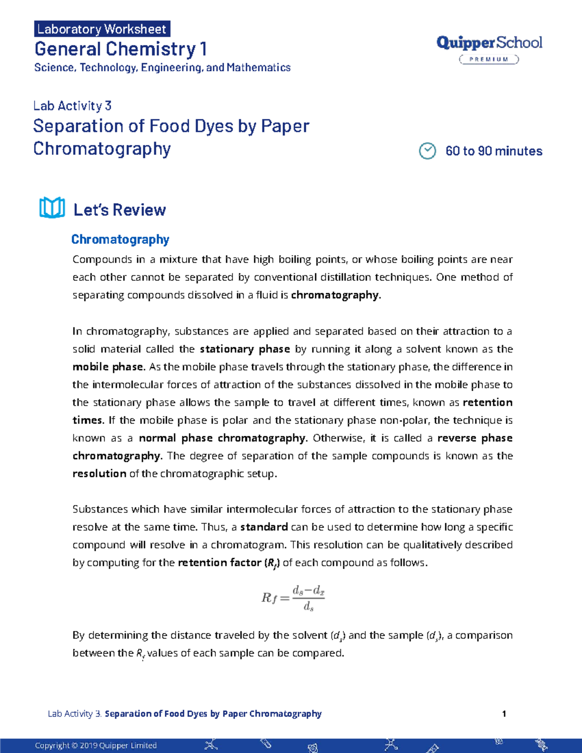 CHM1-11 12-Q1-02 Lab Worksheet: Separation of Food Dyes via Paper ...
