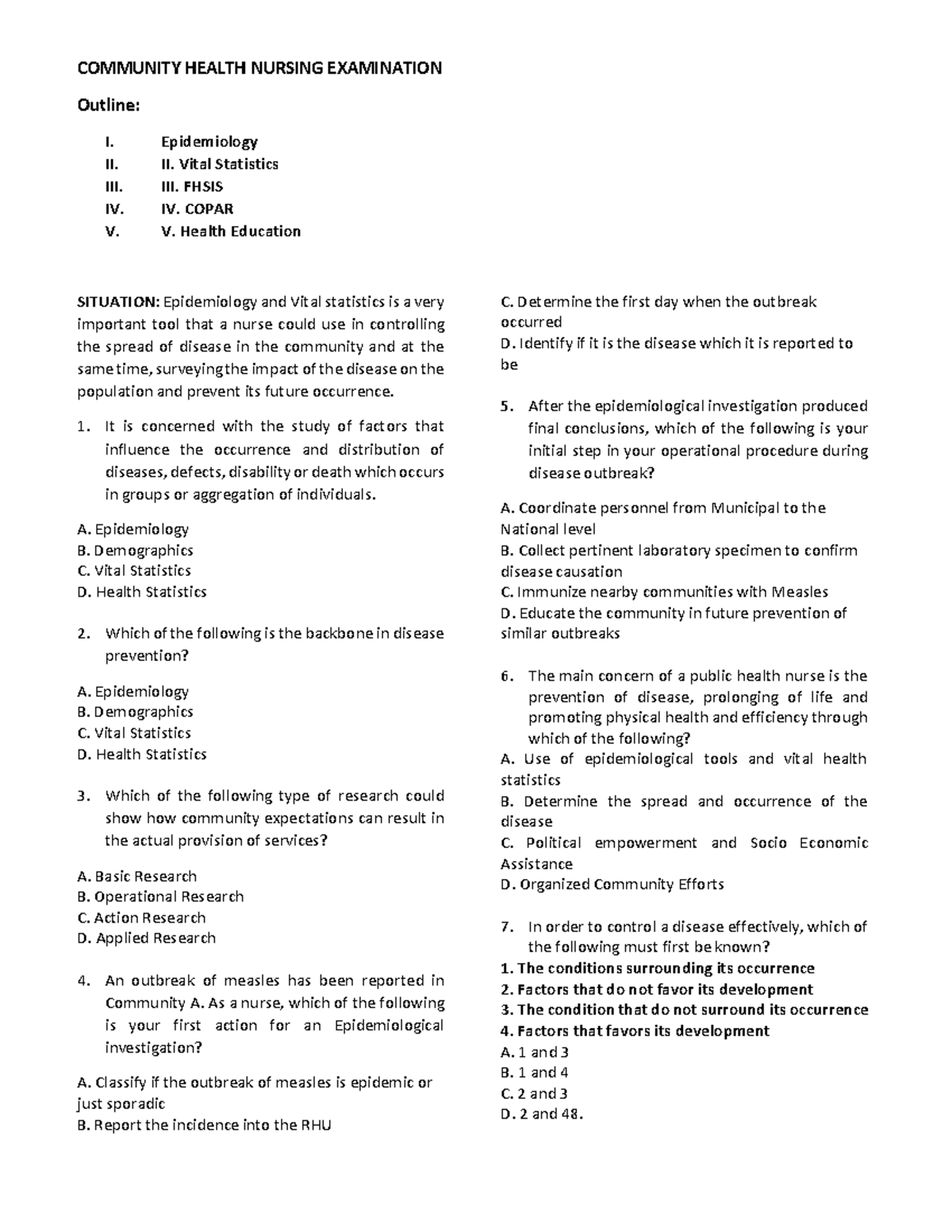 Community Health Nursing Exam (CHN 101): Key Concepts & Questions - Studocu