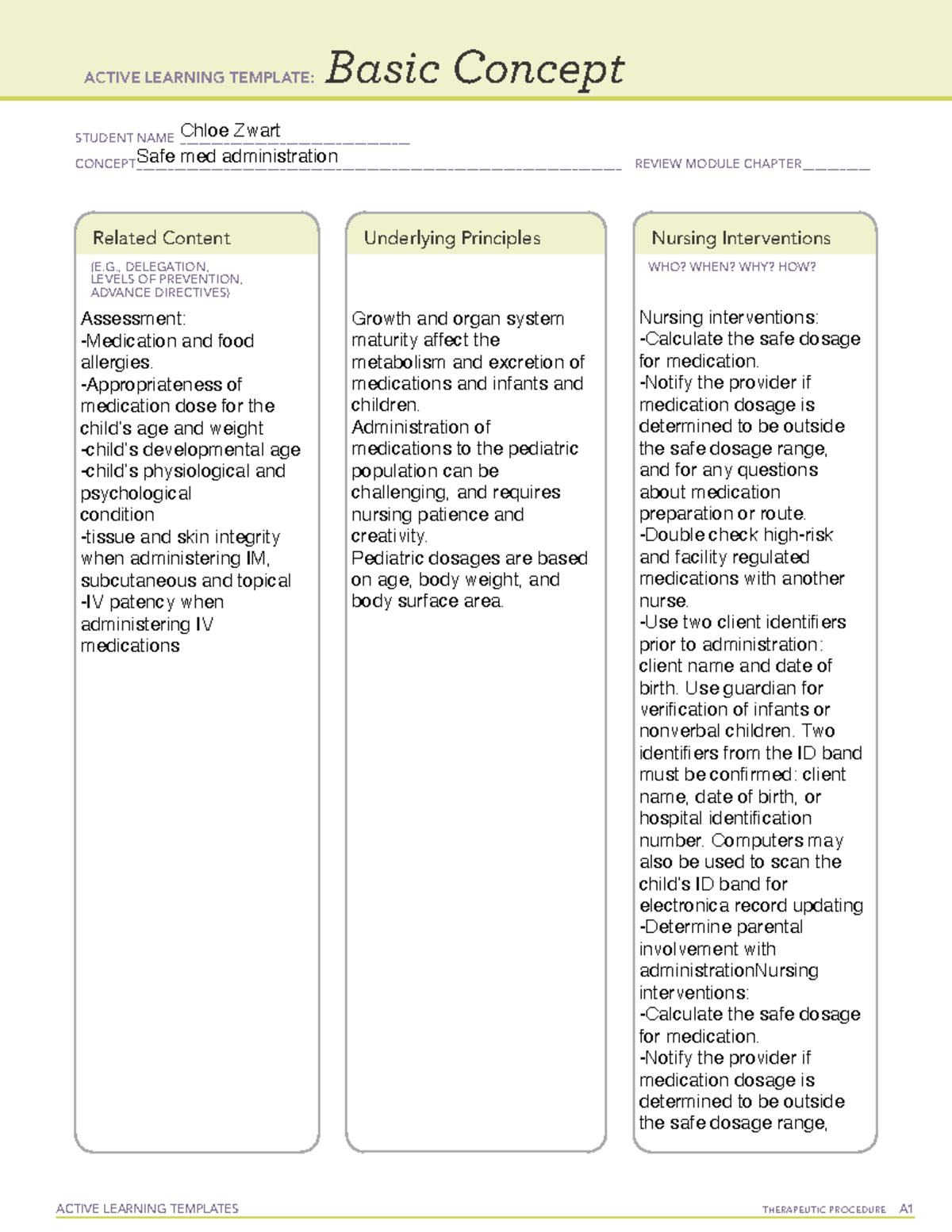 PEDS 101 Active Learning Template: Safe Medication Administration - Studocu