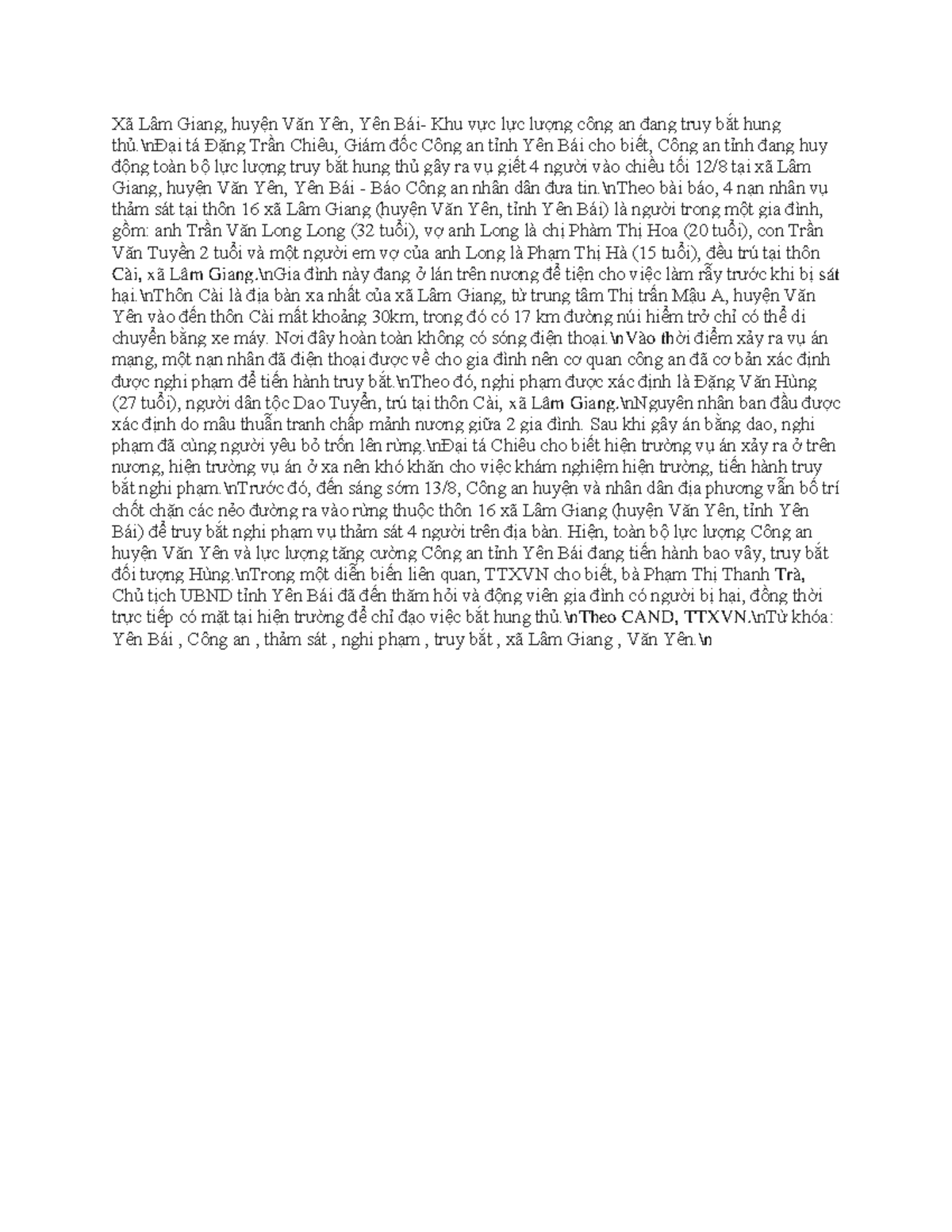 Truy Bắt Nghi Phạm Thảm Sát 4 Người Tại Xã Lâm Giang, Yên Bái - Studocu