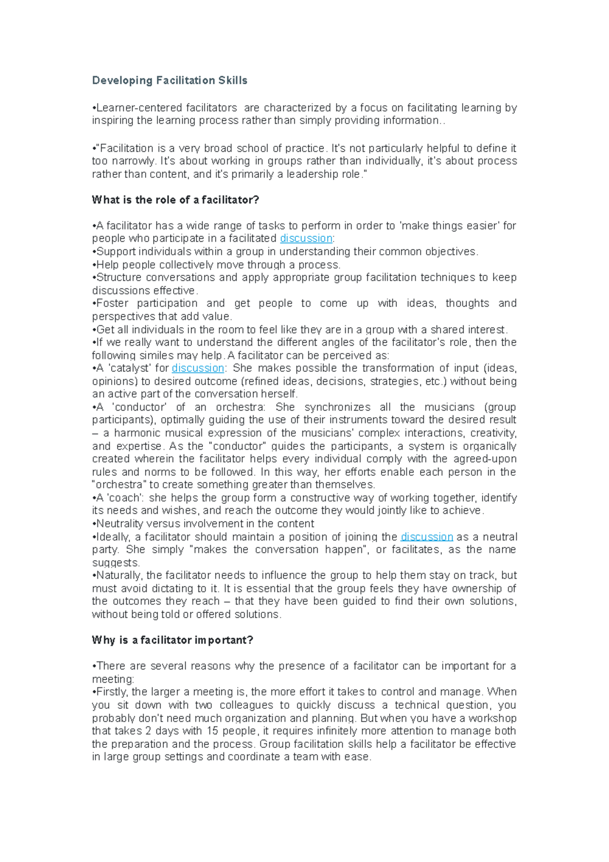 Module 1 Developing Facilitation Skills - Developing Facilitation ...