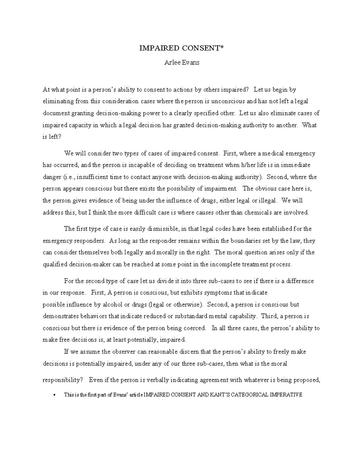 Impaired Consent and Moral Responsibility in Decision-Making - IMPAIRED ...