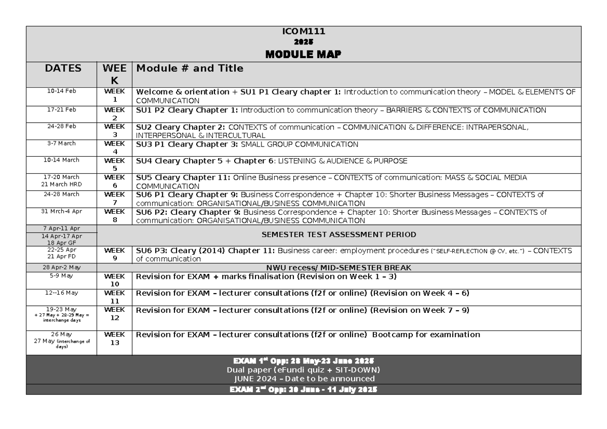 Icom111 module map and assessment schedule for 2025 - Studocu
