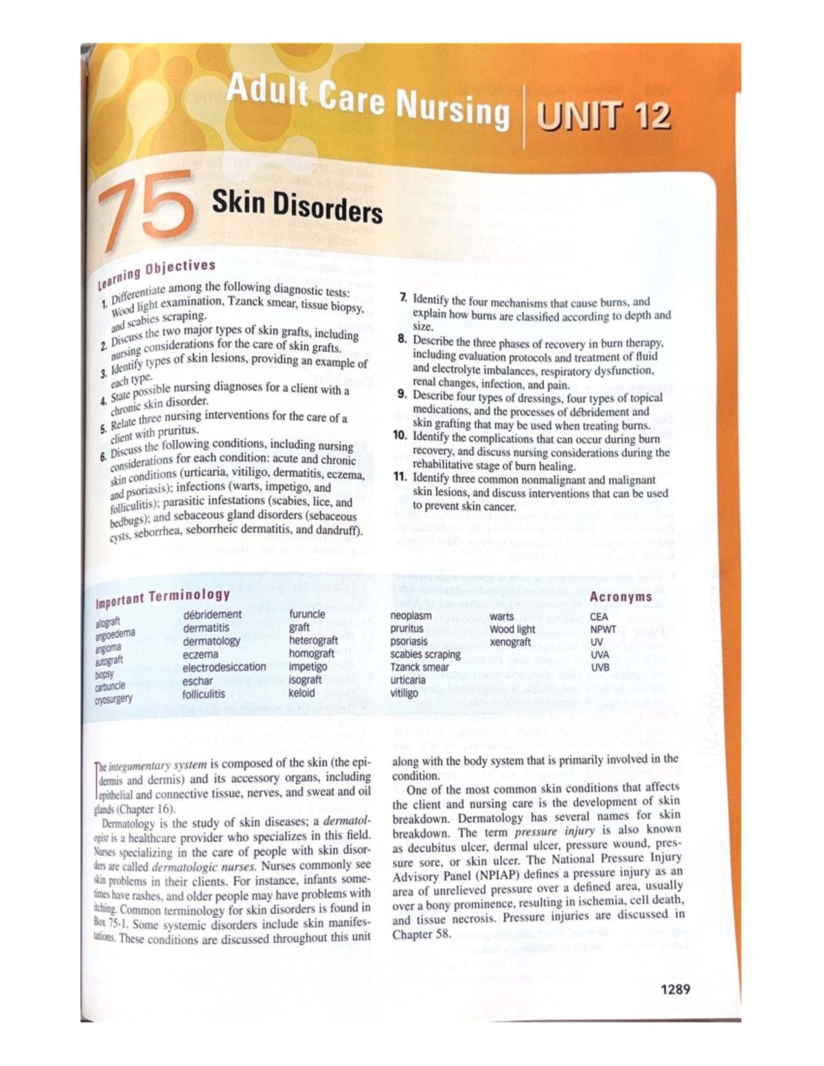 Adult Care Nursing UNIT 12: Comprehensive Guide to Skin Disorders and ...