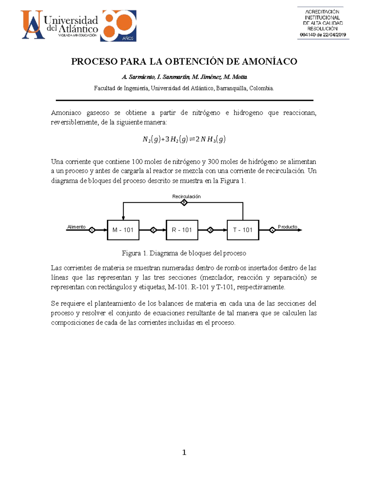 Proceso de Obtención de Amoníaco: Balances de Materia y Cálculos - Studocu