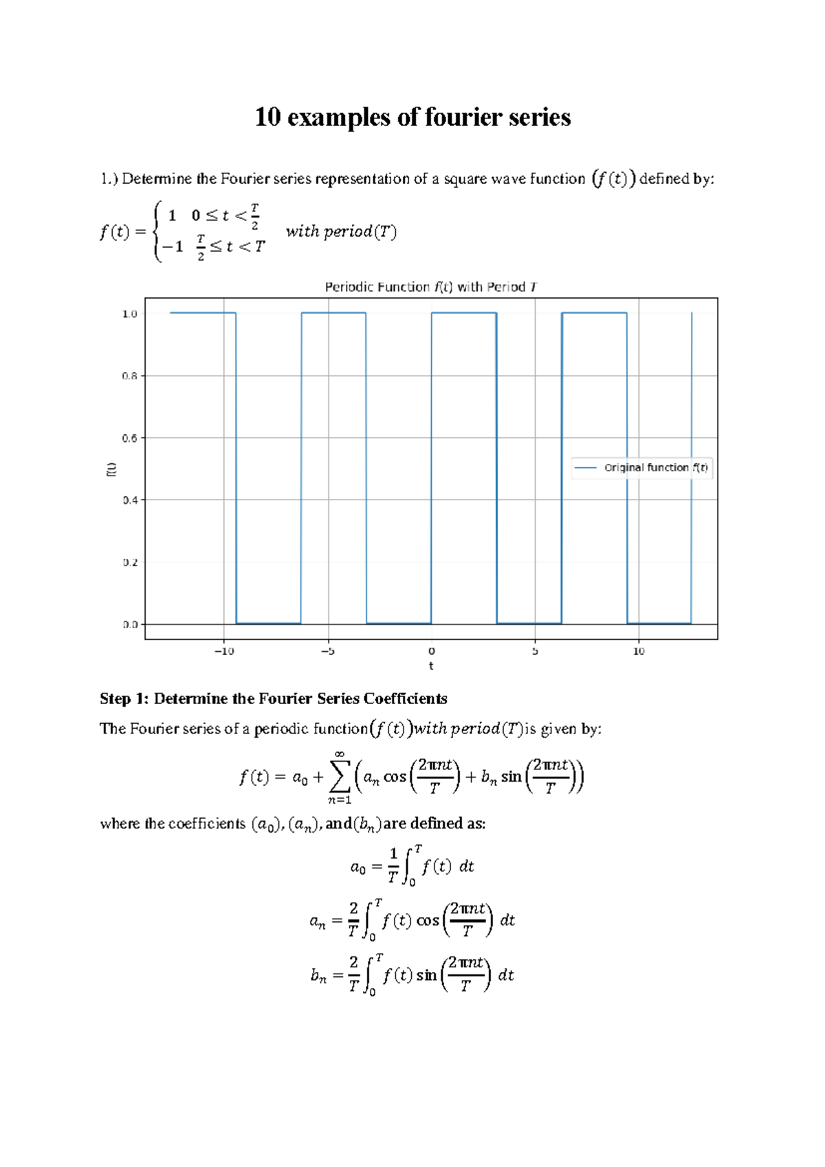 Fourier Series Examples: Functions & Their Representations (MATH101) - Studocu
