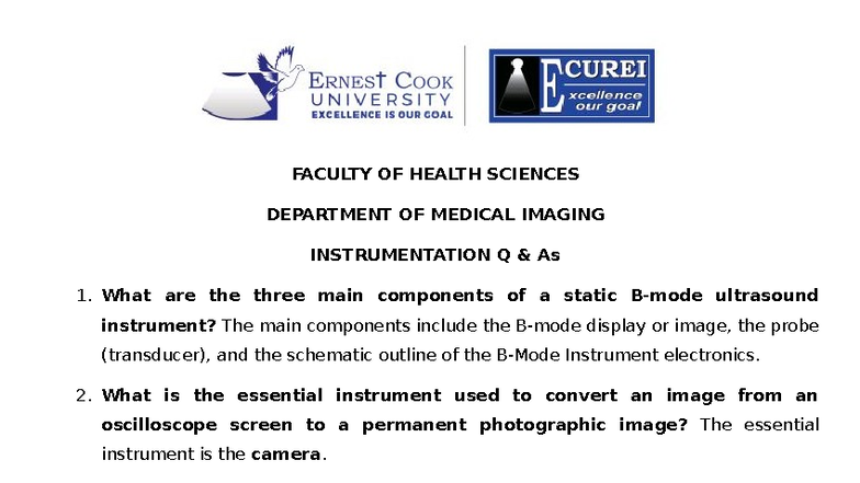 Instrumentation Qs 085316: Key Components of Medical Imaging Systems ...