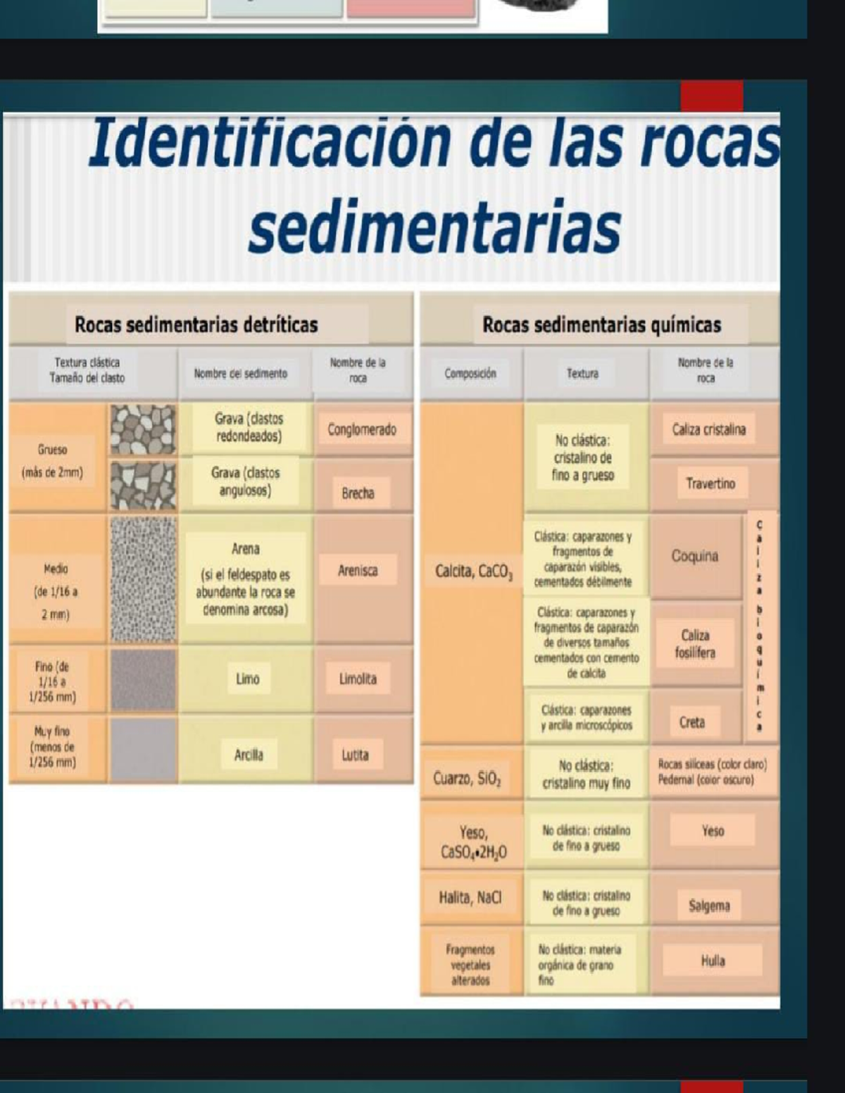 Cuadro De Identificación De Rocas Sedimentarias Petrography And