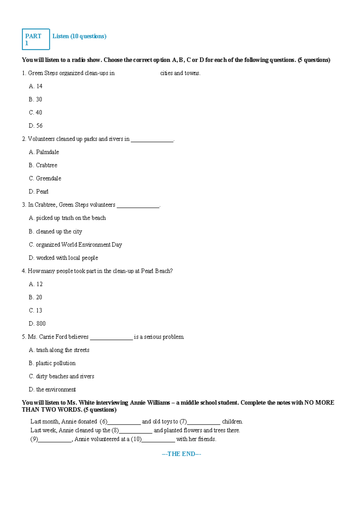 E7 Listening Test 9 Radio Show Questions And Notes Studocu