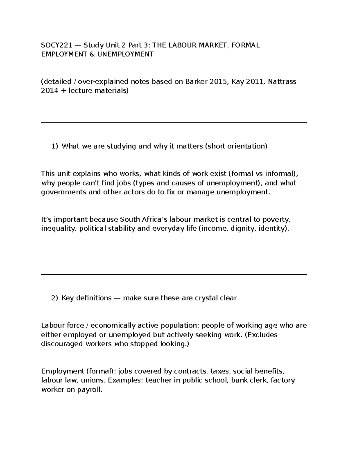 SOCY221 Study Unit 2: Understanding the Labour Market Dynamics - Studocu