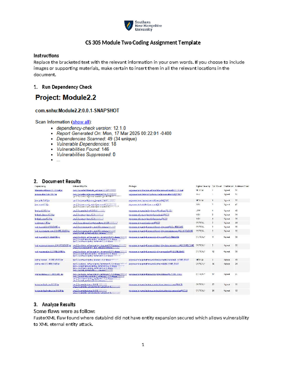 CS 305 Module Two Coding Assignment: Dependency Check & Analysis - Studocu