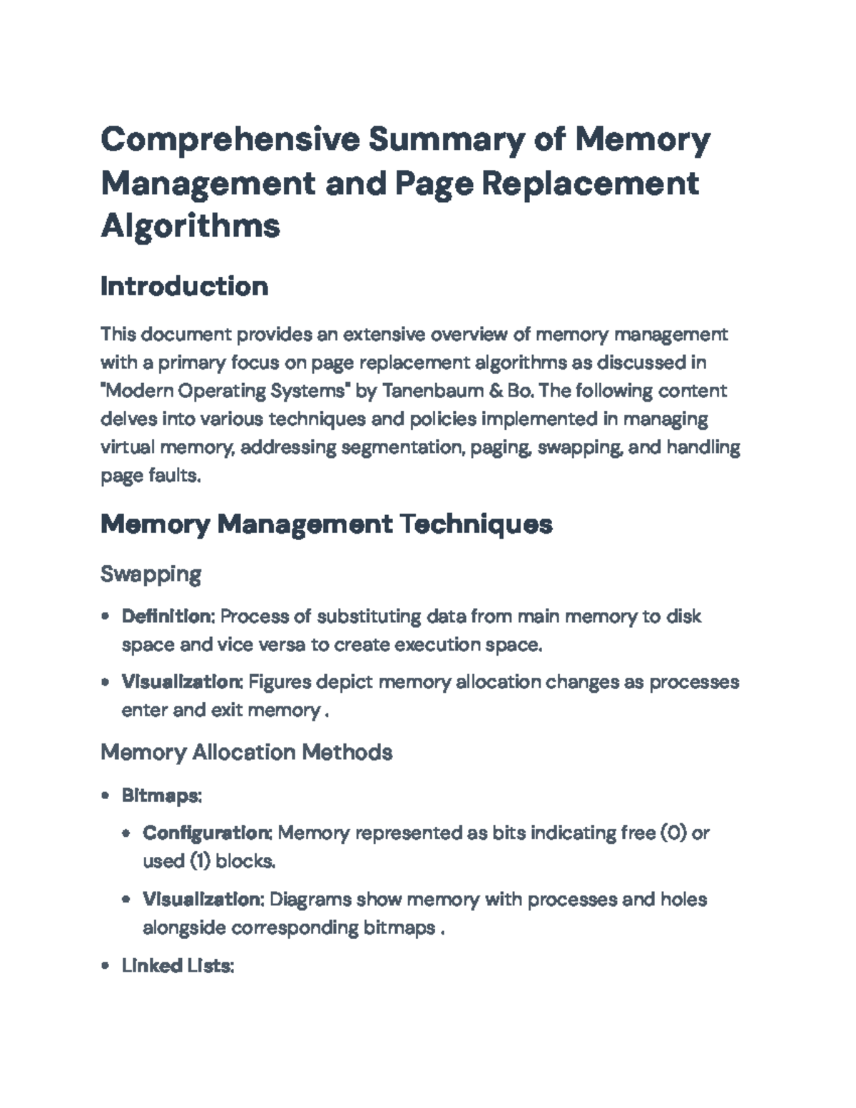 Memory Management and Page Replacement Algorithms Overview (COSC 123 ...