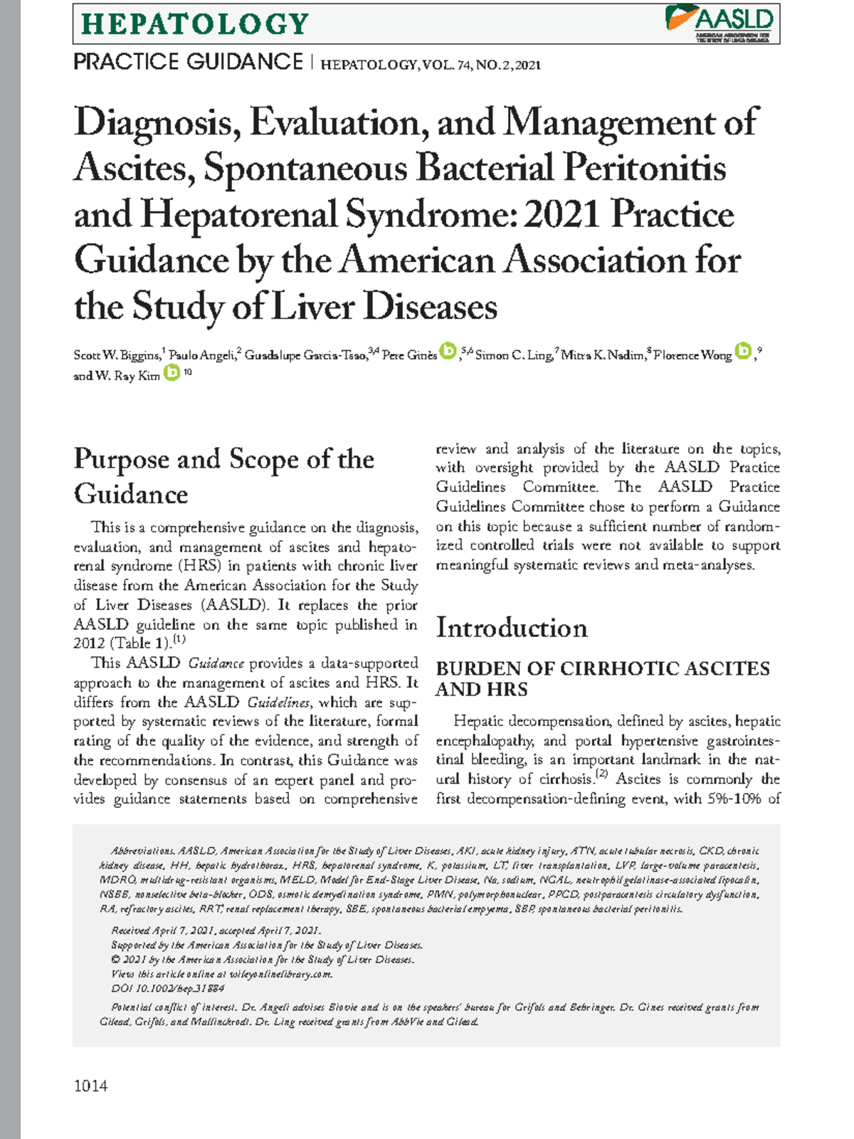 AASLD CPG 2021: Diagnosis & Management of Ascites, SBP, and HRS in ...