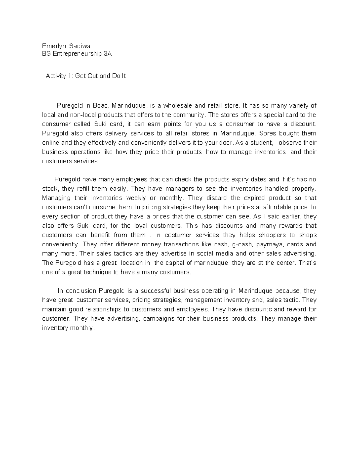 Activity 1 - nhhjj - Emerlyn Sadiwa BS Entrepreneurship 3A Activity 1 ...