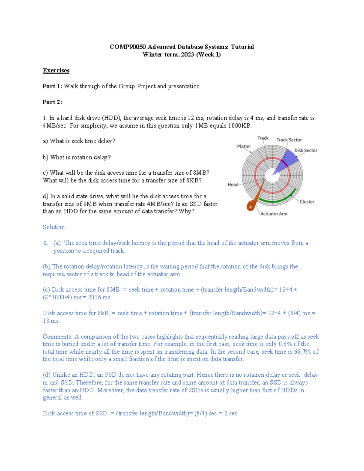 tutorial week 1 - COMP90050 Advanced Database Systems: Tutorial Winter term, 2023 (Week 1 ...