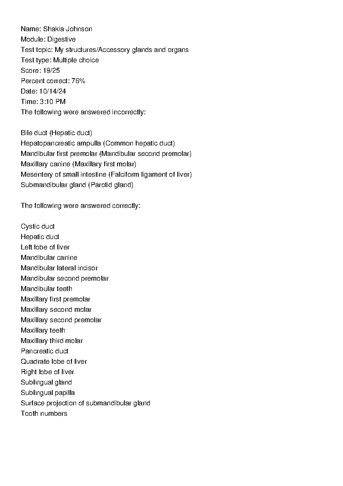 Digestive Structures Agomc - Name: Shakia Johnson Module: Digestive ...