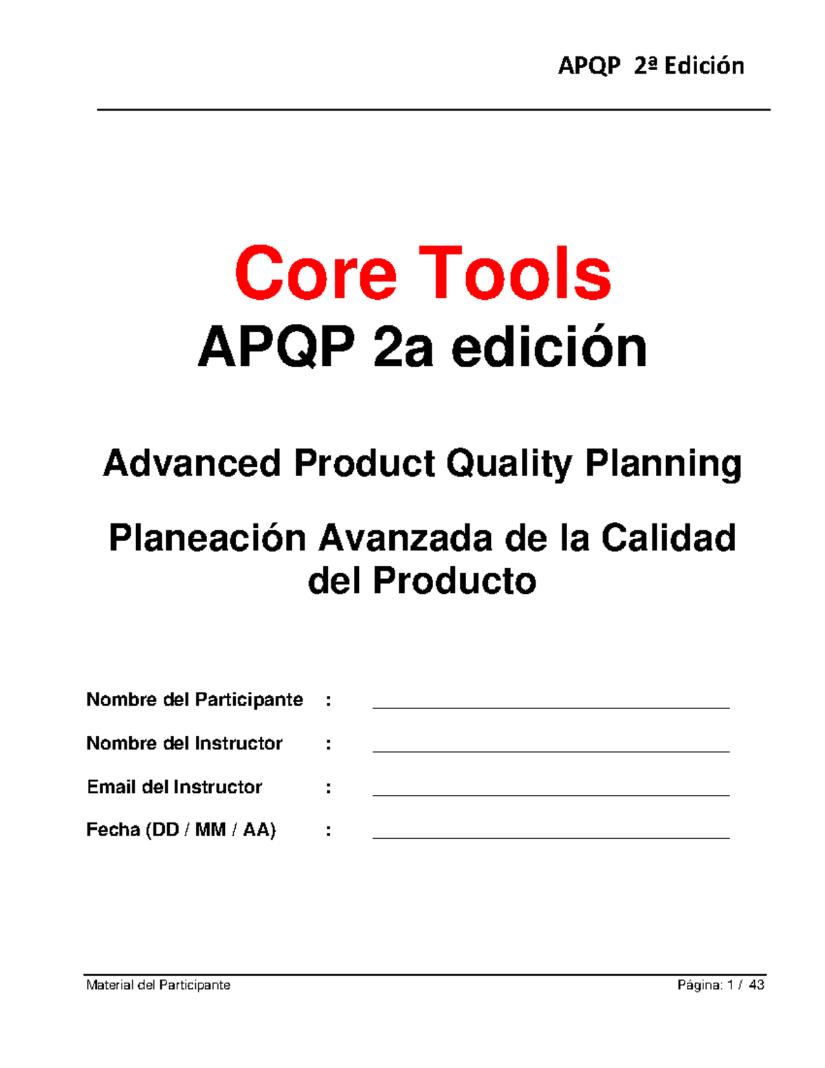 Manual del Participante - APQP 2023 - Core Tools APQP 2a edición ...