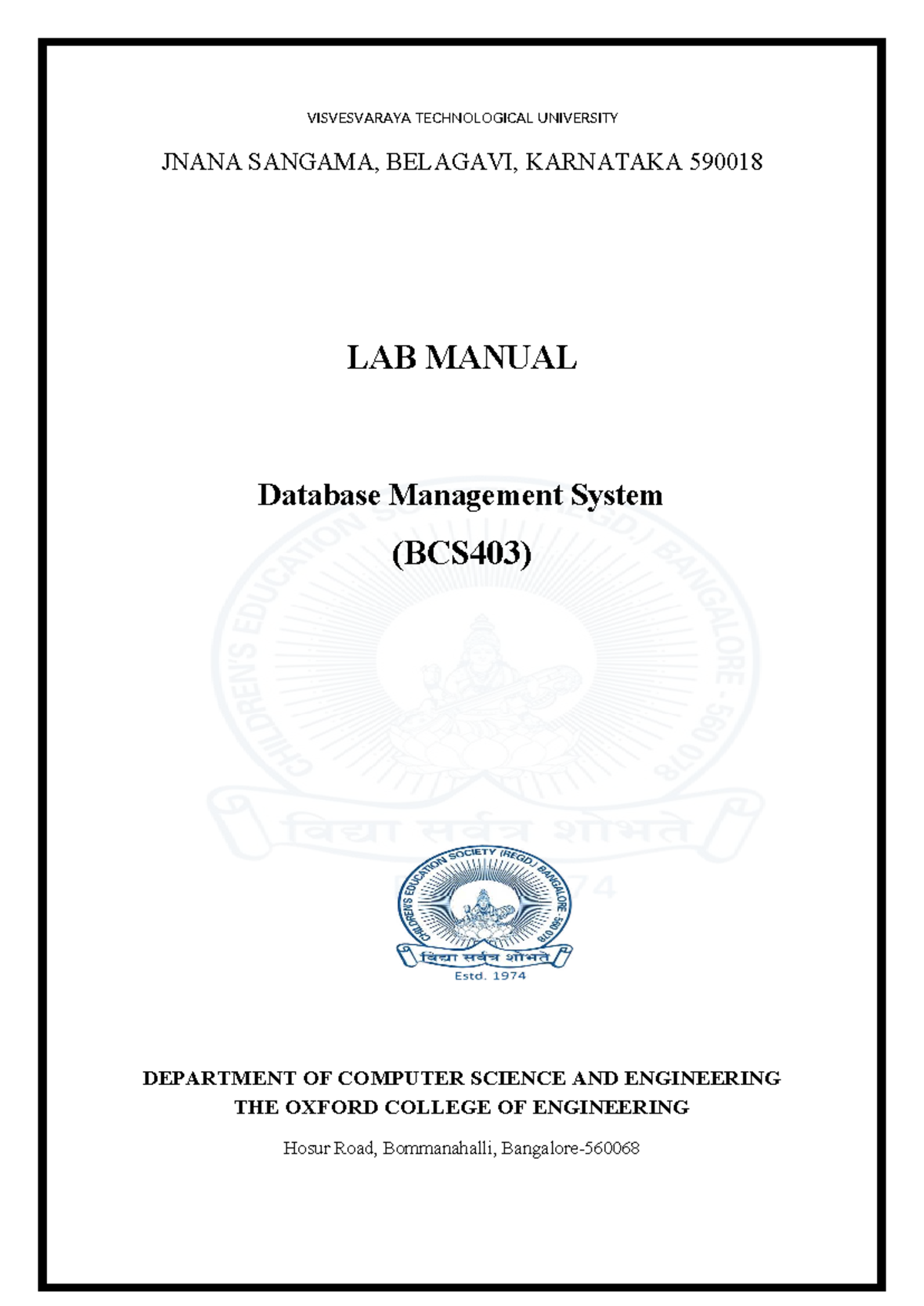 Lab manual for database management system (BCS403) experiments and queries - Studocu