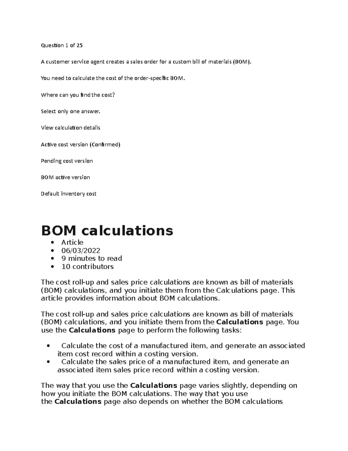 MB-330 Final Exam Questions & Notes on BOM Calculations - Studocu