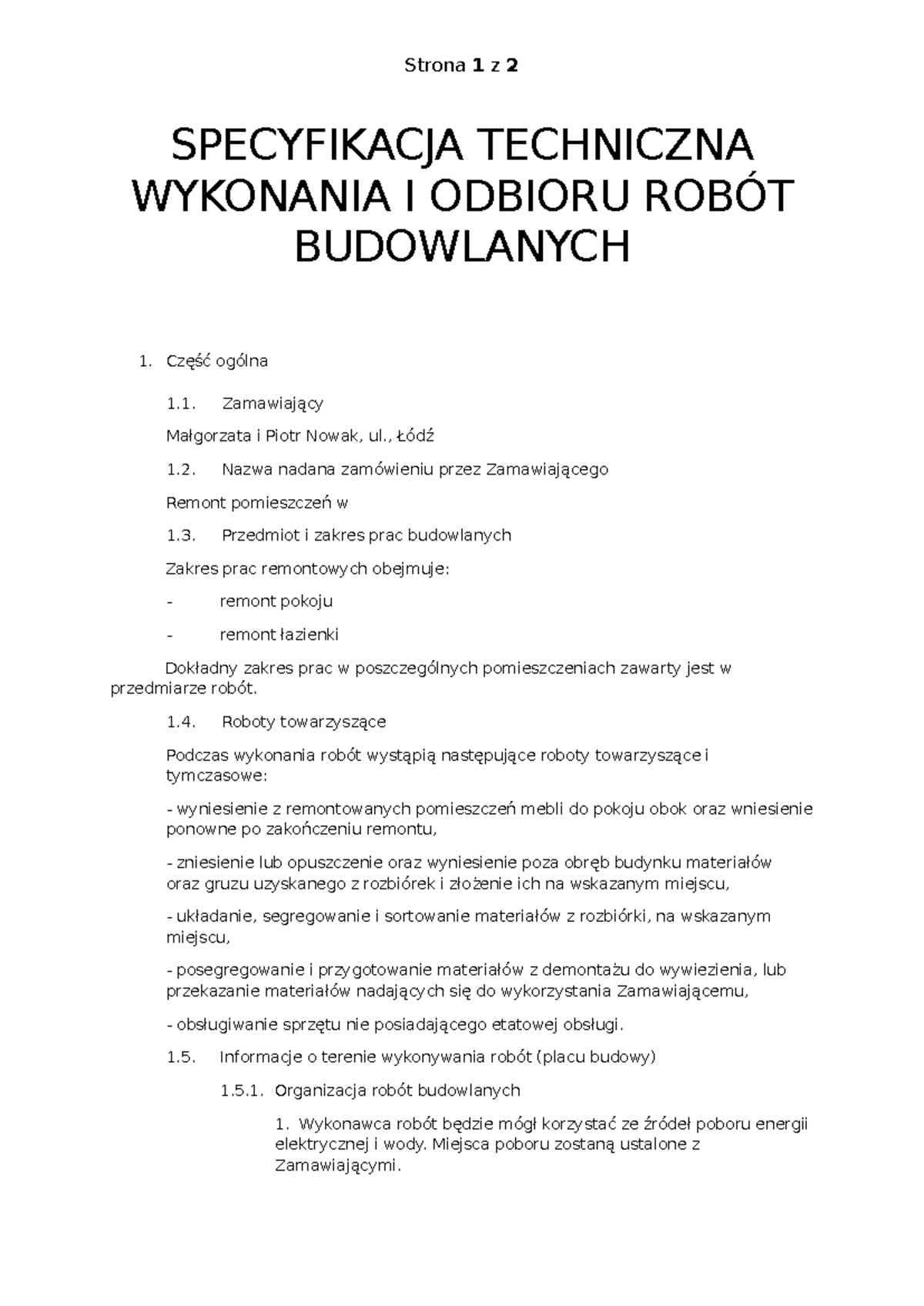 Specyfikacja Techniczna Wykonania i Odbioru Robót Budowlanych - Studocu