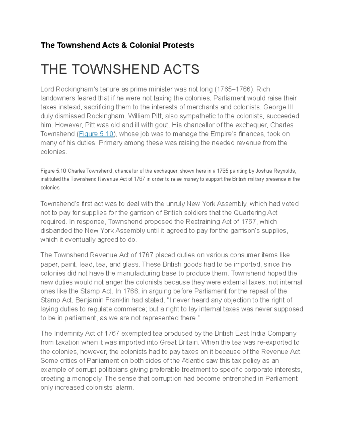 The Townshend Acts and Colonial Protests: A Historical Overview - Studocu