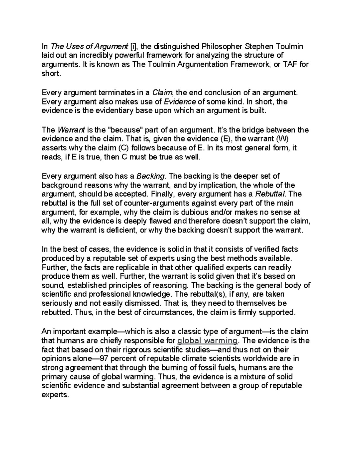 Toulmin Argumentation Framework: Analyzing Claims & Evidence - Studocu