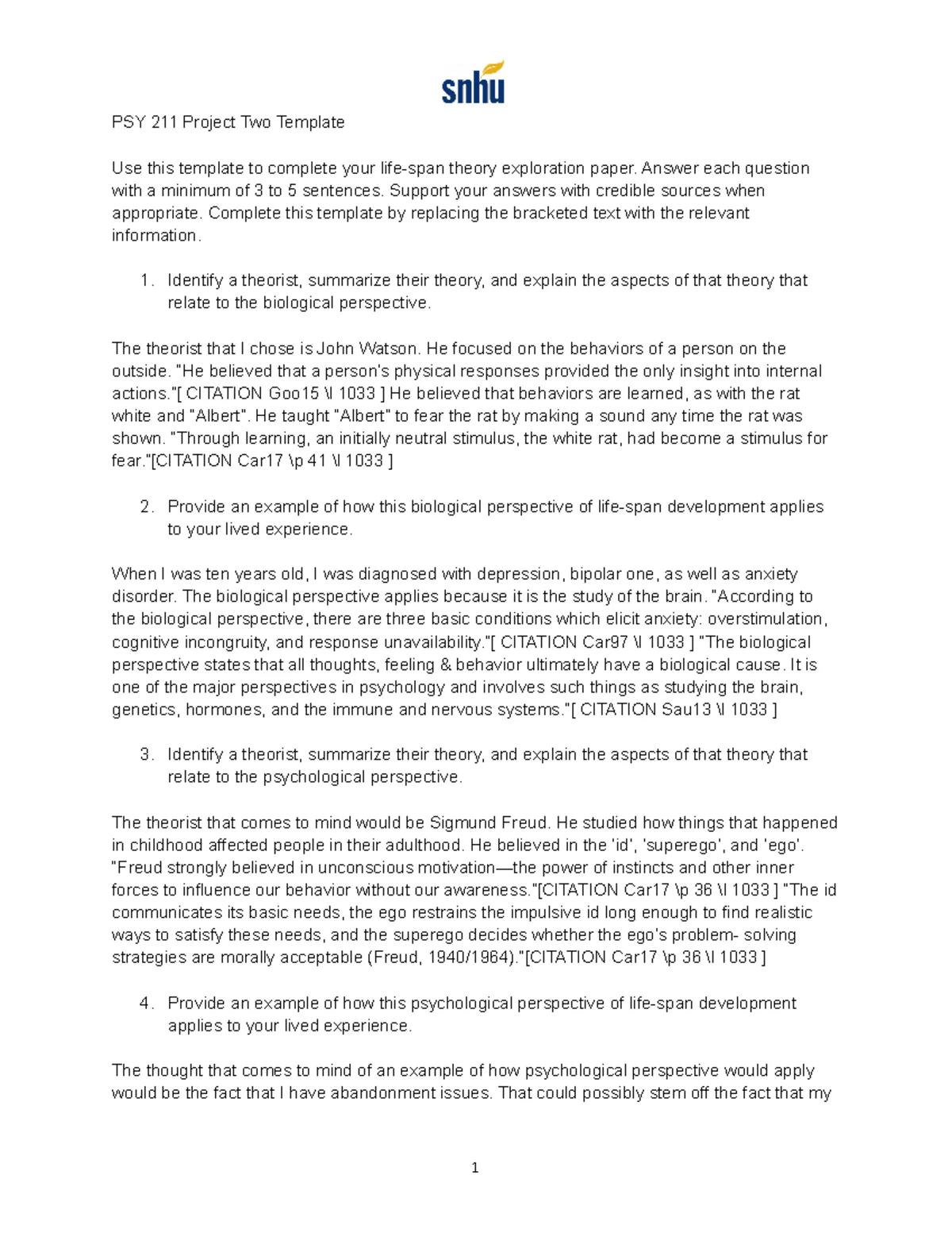 PSY 211 Project One Template module 6 - PSY 211 Project One Template Use this template to ...