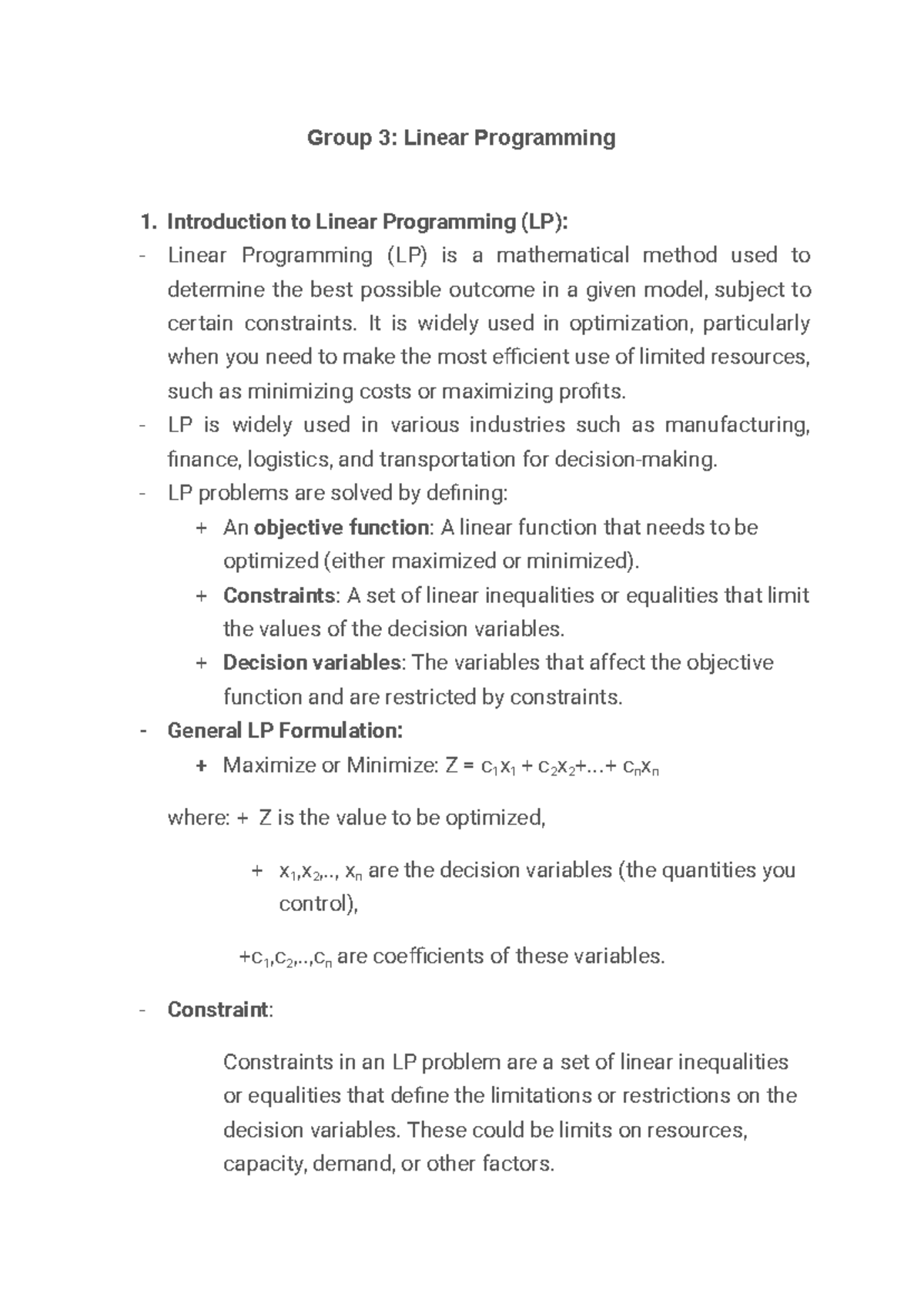 AIN 3: Linear Programming for Cost Minimization and Logistics ...