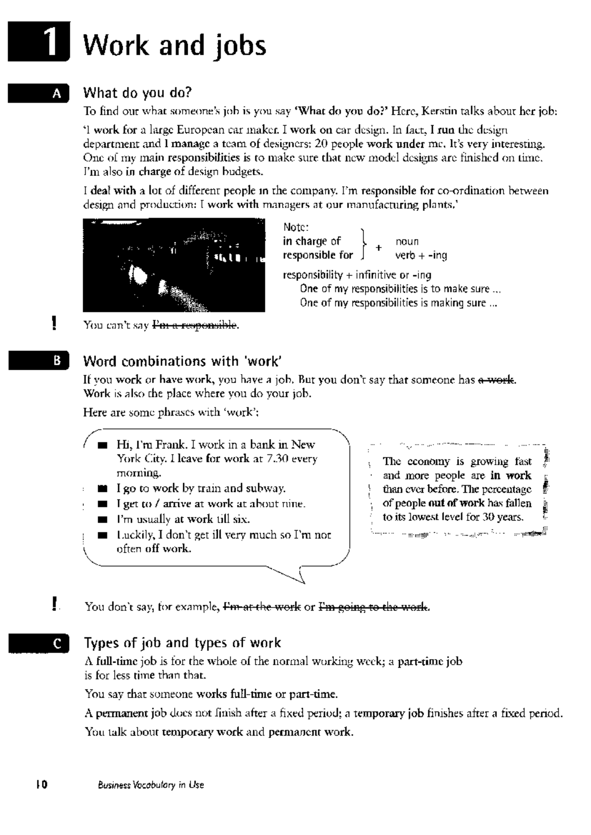Anglais Commercial S3 programme - 1 Work and jobs A What do you do? To ...