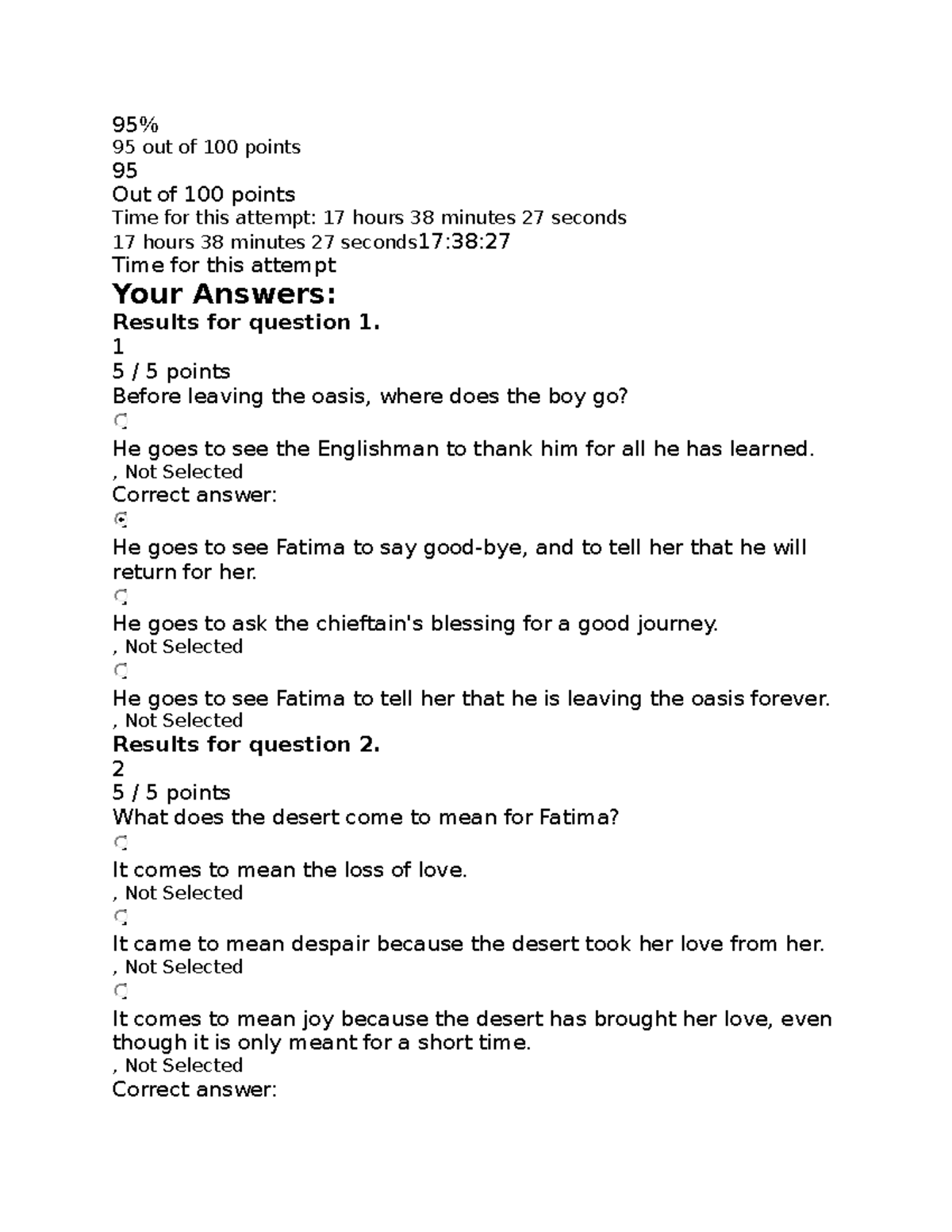 The Alchemist Reading quiz 3 - 95% 95 out of 100 points 95 Out of 100 ...