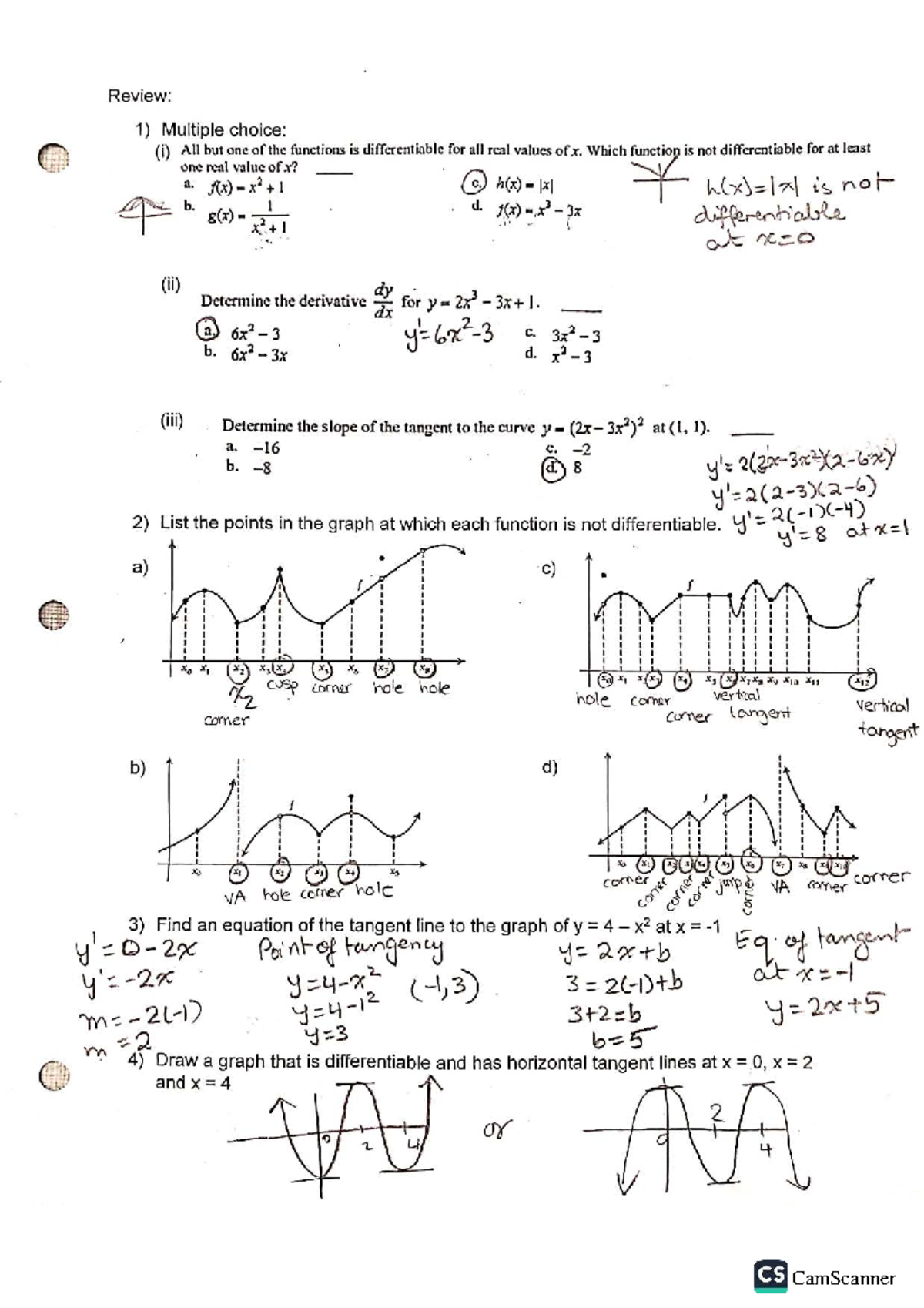 Calculus Review Notes: Differentiability & Tangent Lines - Studocu