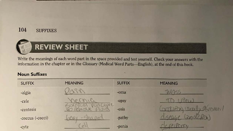 Unit 3 Review Sheet: Understanding Suffixes and Their Meanings - Studocu