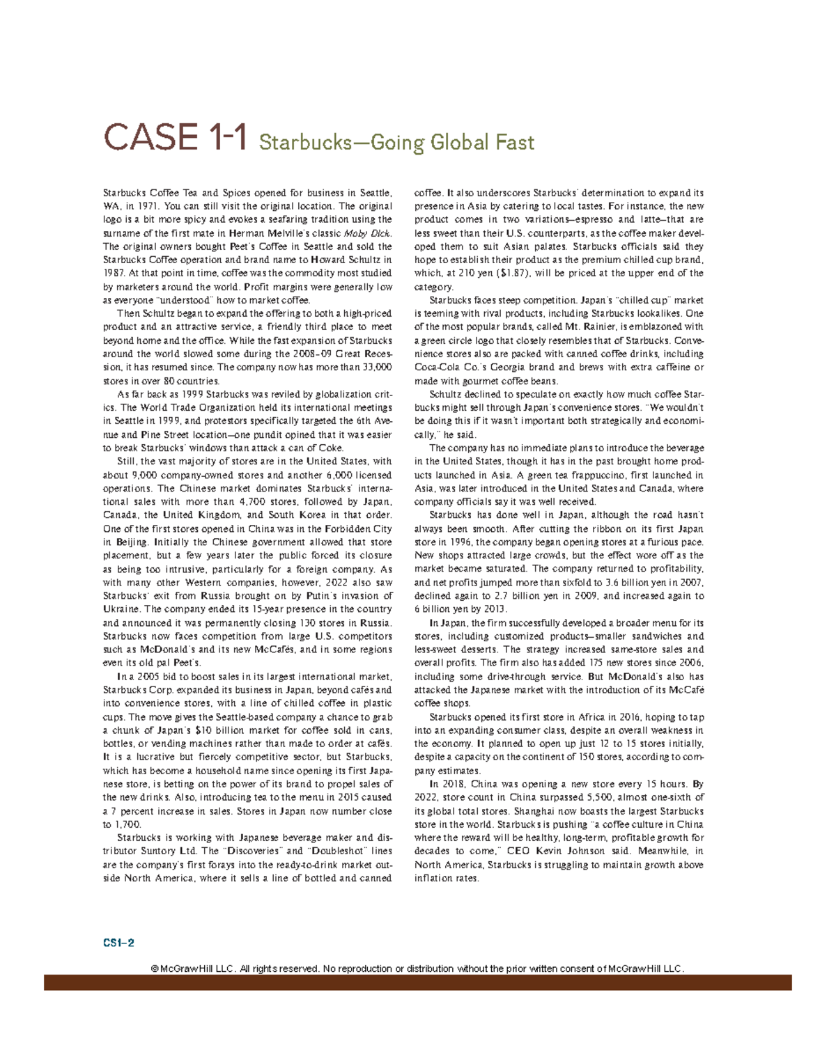 Case 1 1 - Case study - CS1– CASE 1-1 Starbucks—Going Global Fast ...