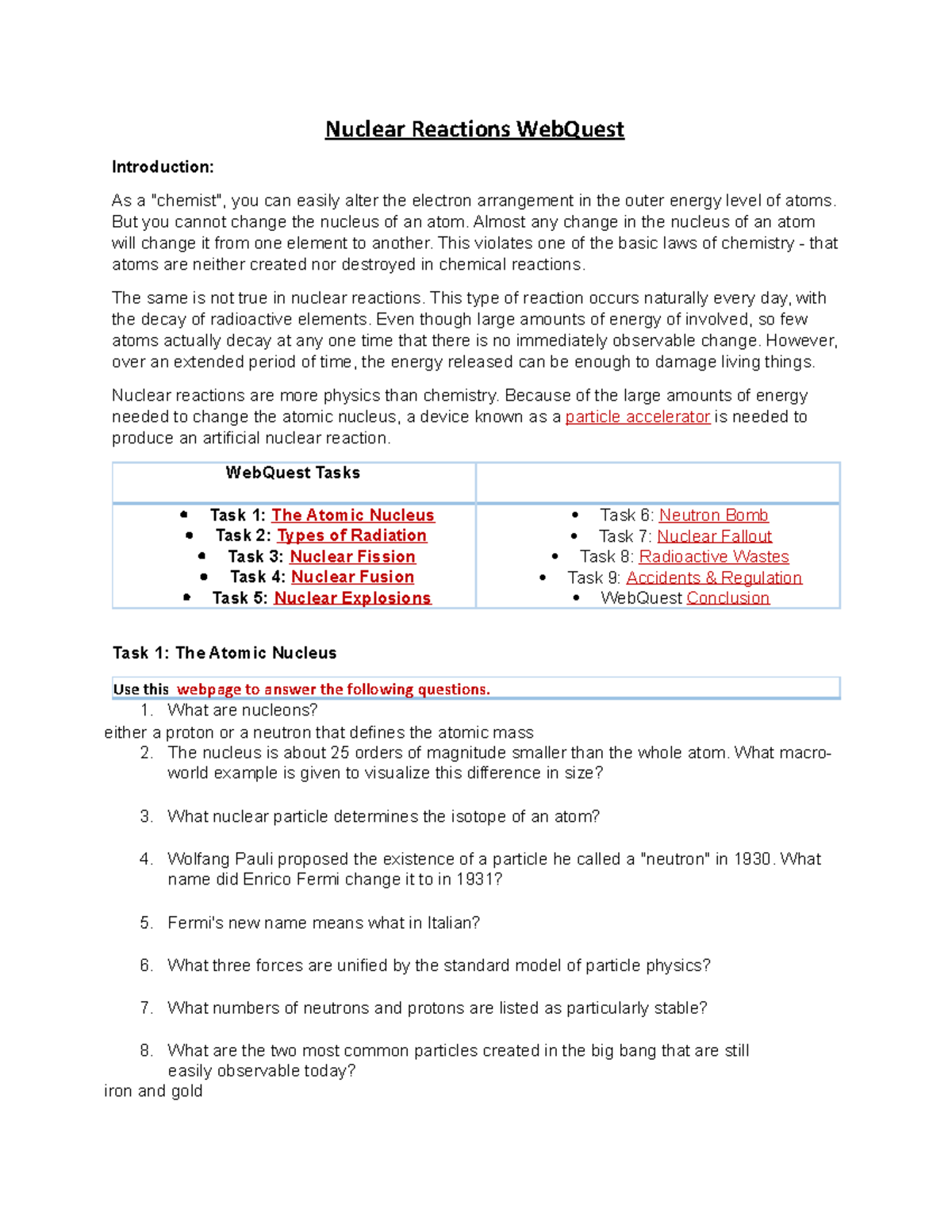 Nuclear Chemistry WebQuest 2014-15: Exploring Nuclear Reactions and ...