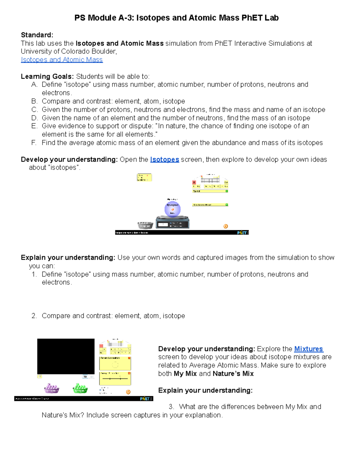 PS Module A-3: PhET Lab on Isotopes and Atomic Mass Analysis - Studocu